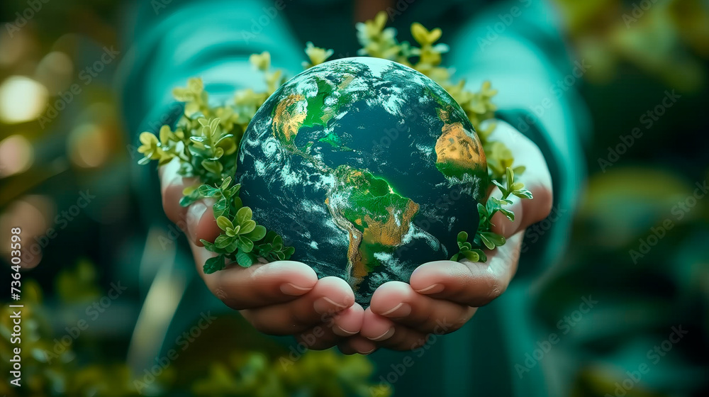 green friendly eco Hands of business people Embracing Green Globe.Protecting Planet Together ...