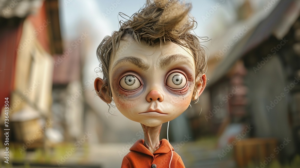 Grave Expression Kid: Caricature Illustration of a Young Boy with a ...