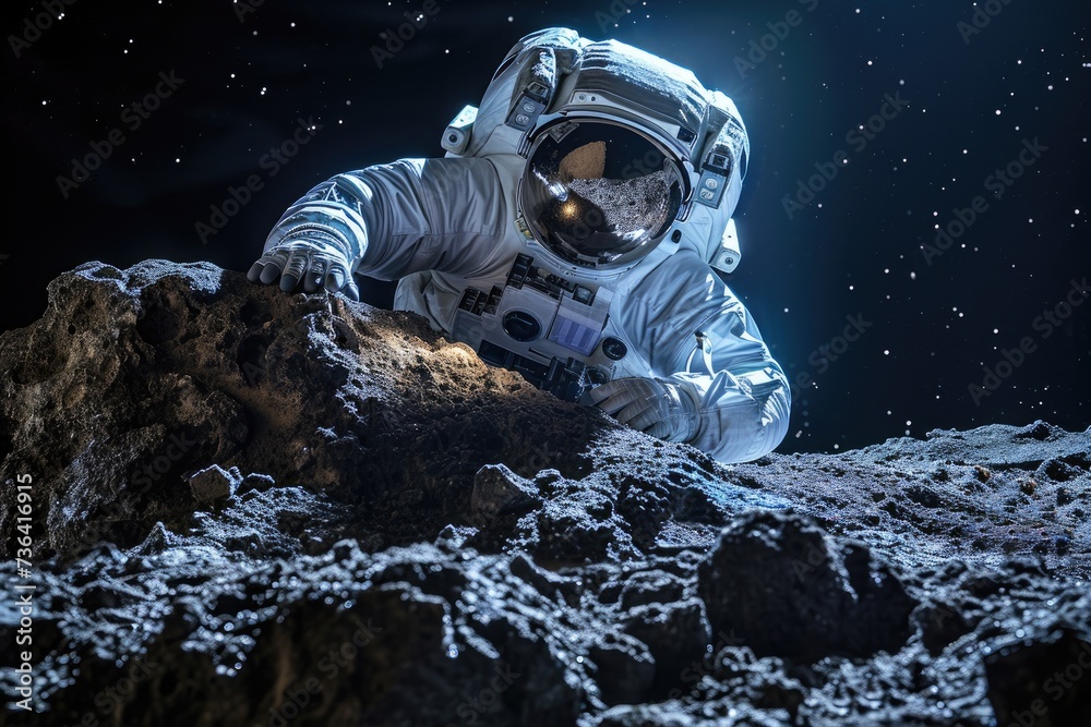 Astronaut on Moons Surface, Examining Lunar Soil Composition, Astronaut ...