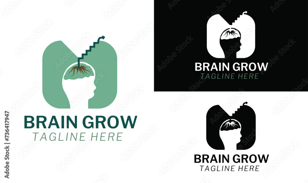 Creative Brain Grow Logo. Brain Statistics Chart Bar With Modern Linear ...