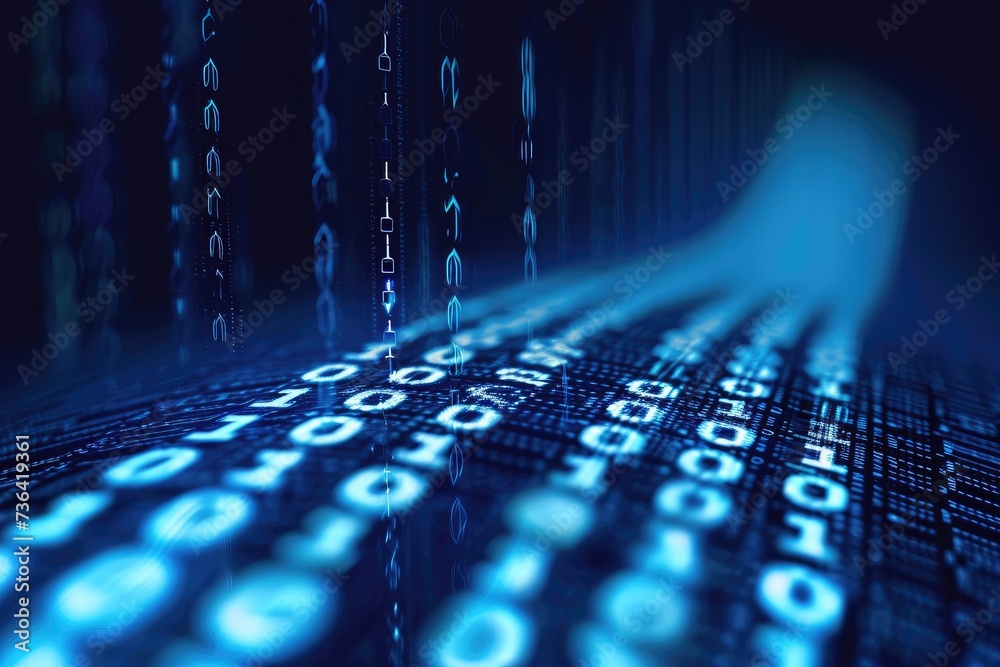 This photo depicts a blue background with numbers and lines, creating a ...