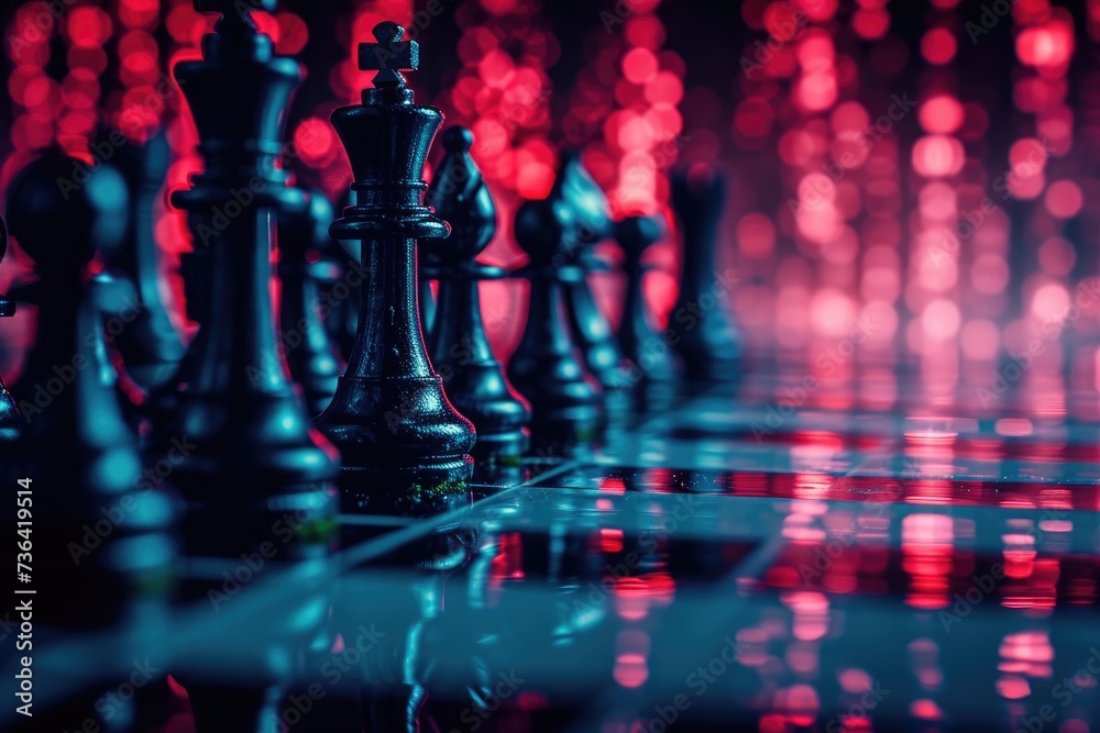 A collection of chess pieces of different colors and shapes placed on a ...