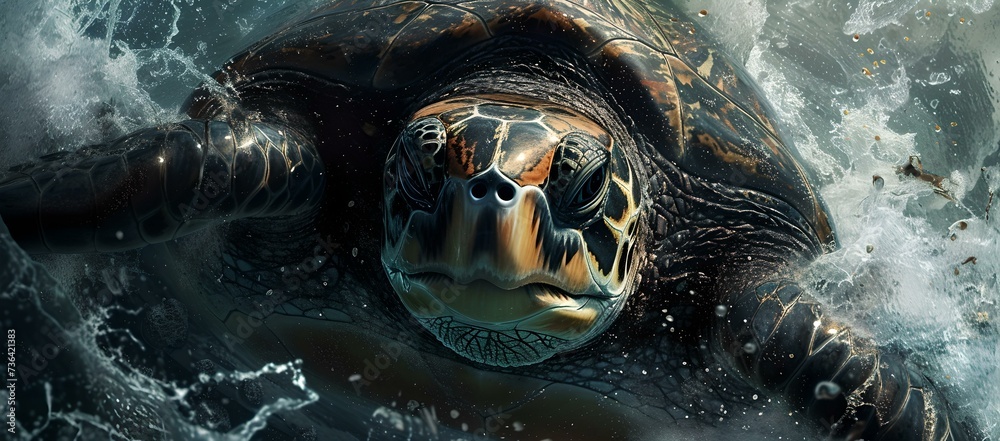 Majestic sea turtle swimming in ocean waves. wildlife portrait, marine ...