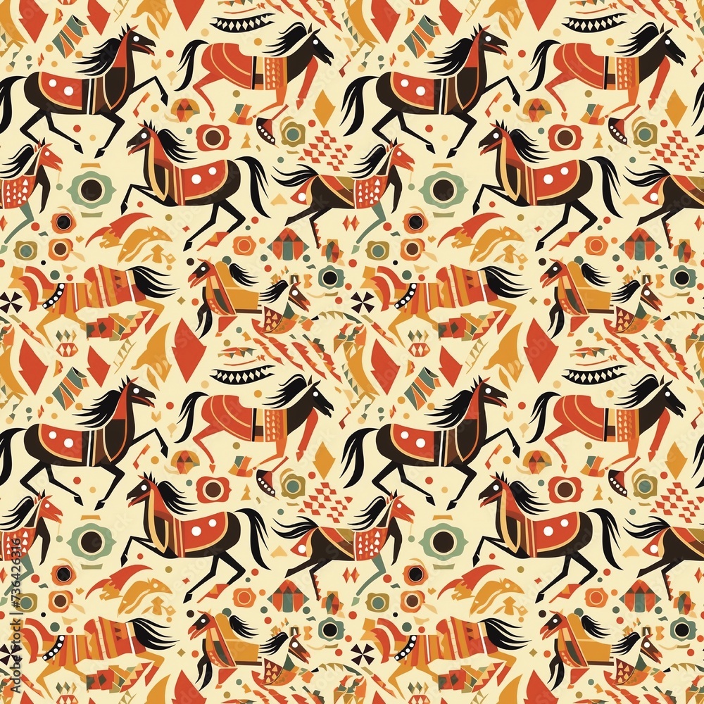 African American Bohemian Style Fabric Pattern Horse Textile Geometric ...