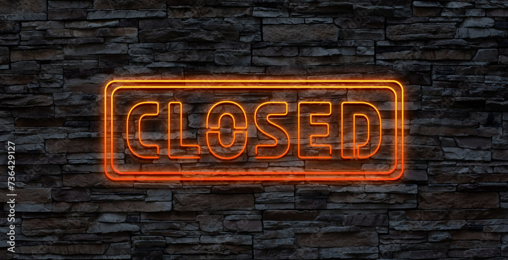 Glowing neon Closed sign with magic sparkles on dark red background ...