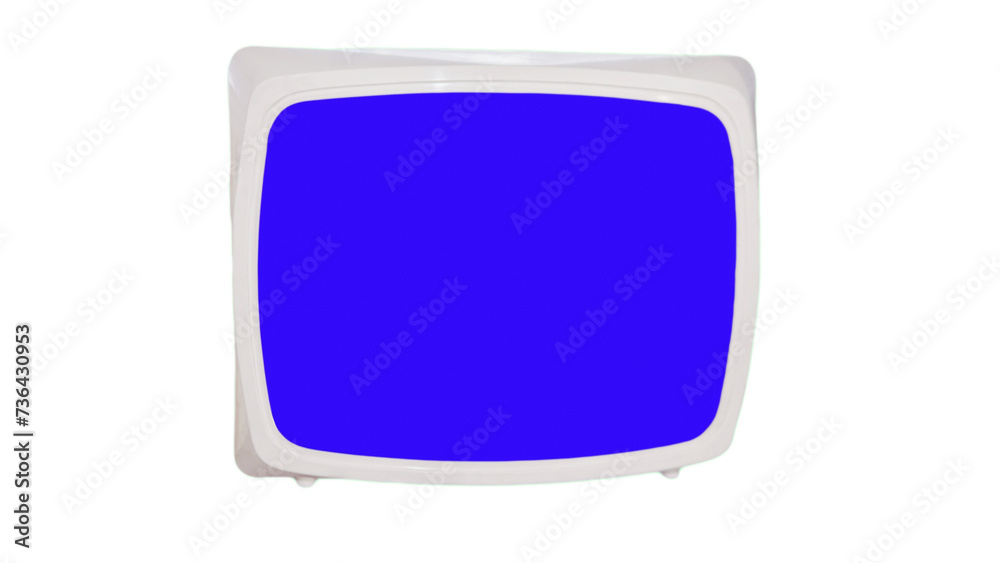 Retro tv with blue screen copy space. The TV set is isolated on a white ...