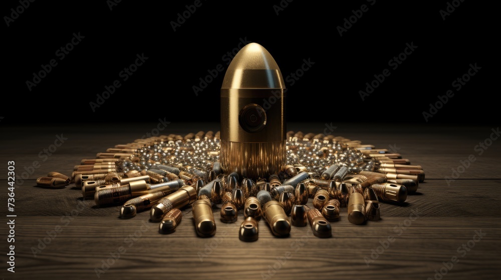 Bullet casings arranged on a stark black background, telling a dark ...