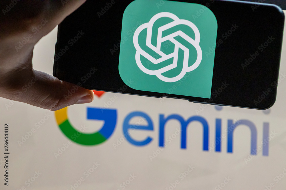 Gemini AI from Google. ChatGpt logo on smartphone screen. Artificial ...