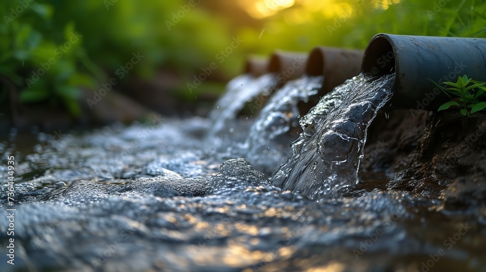 Water field ejection off a water pipe, opaque in-depth of water rushing ...