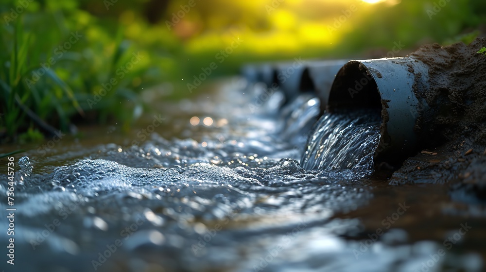 Water field ejection off a water pipe, opaque in-depth of water rushing ...