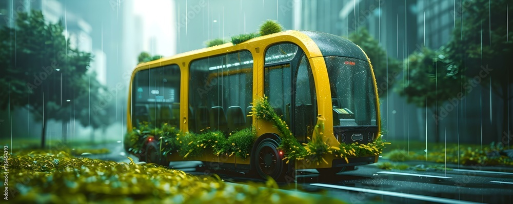 Futuristic eco bus portrays concept of environmentallyfriendly urban ...