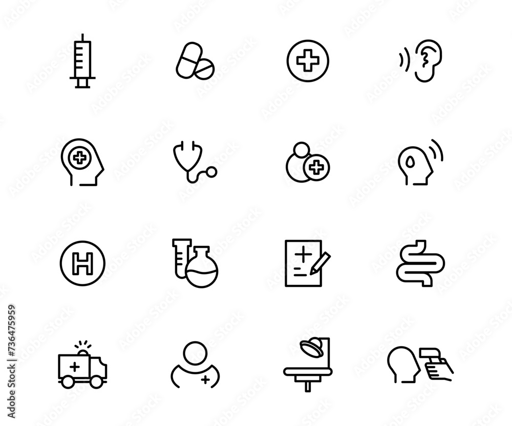 Vector black line icon set medical. Symbol outline health care and ...