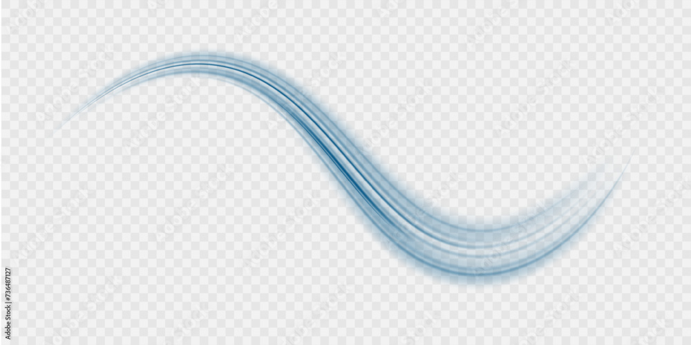 Wavy transparent curved lines in the form of a blue wave, dynamically ...