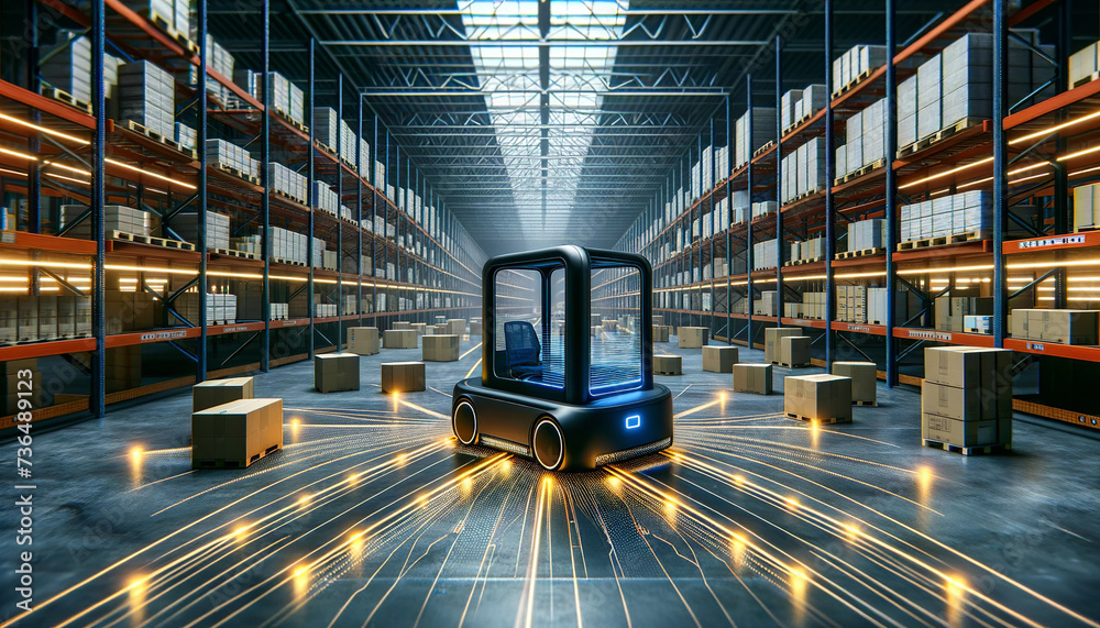 Autonomous robotic forklift in a large warehouse with digital grid ...