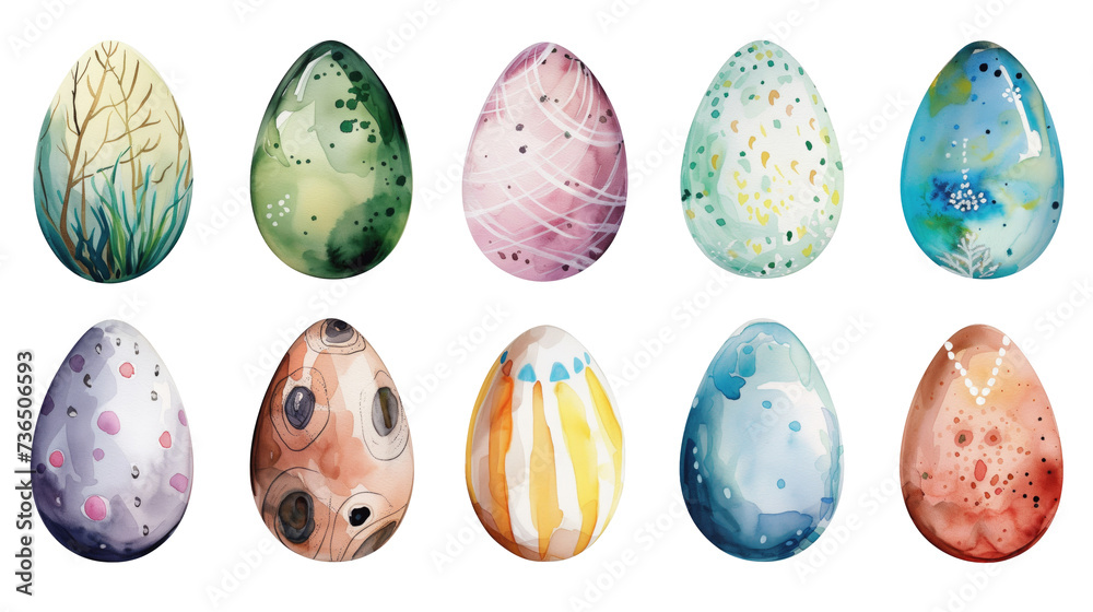 Easter eggs set. Watercolor illustration isolated on a transparent ...
