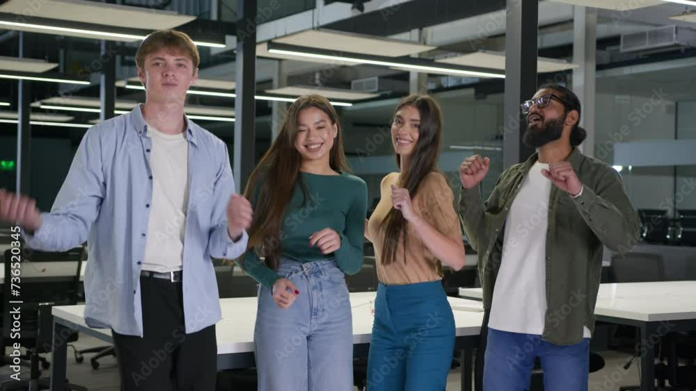 Motivated happy diverse business people women men dancing celebrating ...