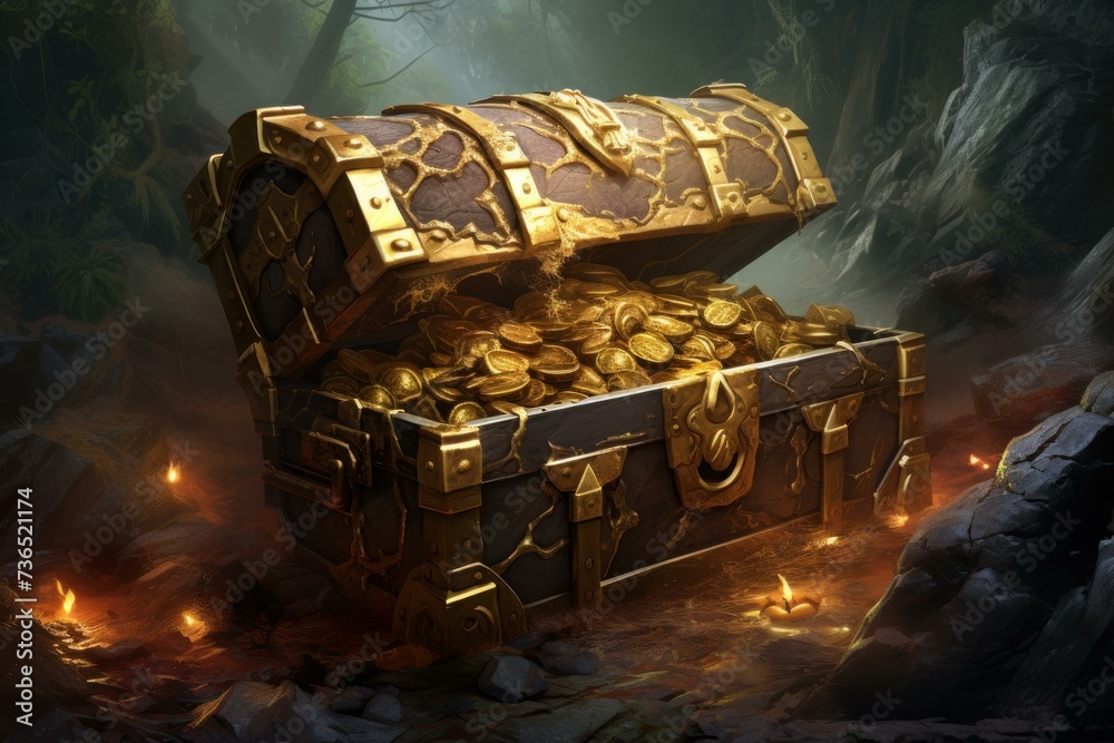 Antiquated Skull pirate chest. Adventure cave box. Generate Ai Stock ...