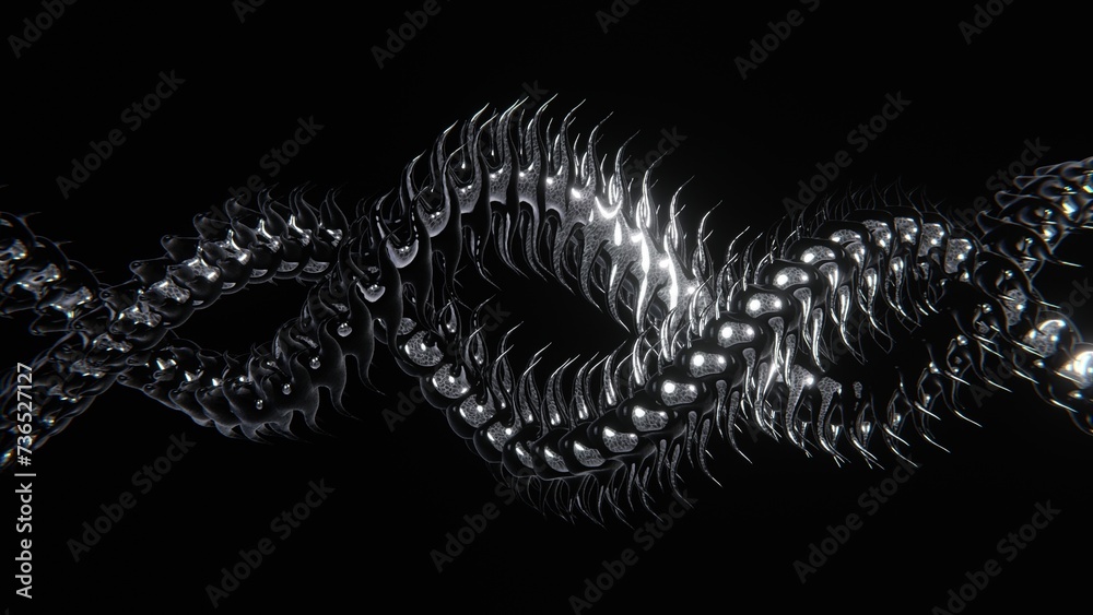 Abstract 3D chrome snake shape dragon skin scales infinity knot DNA ...