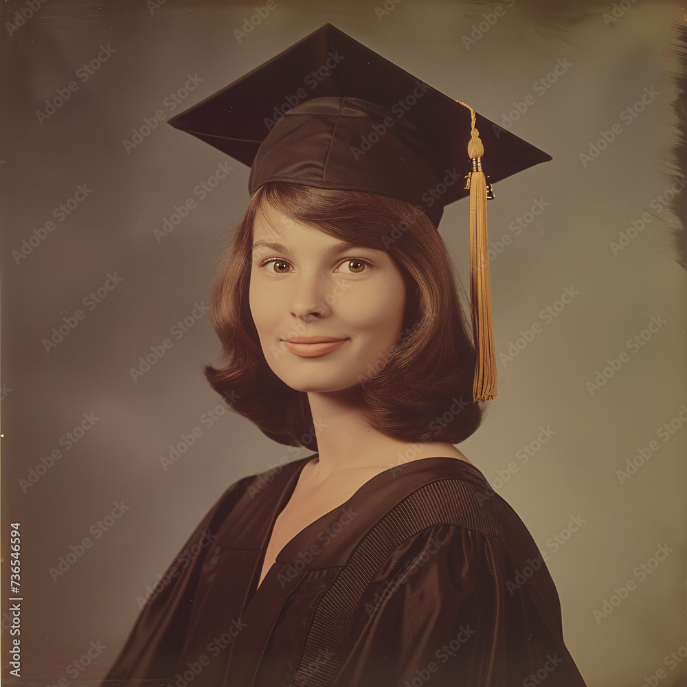 Old 70s or 80s college graduation picture of a young woman Stock Photo ...