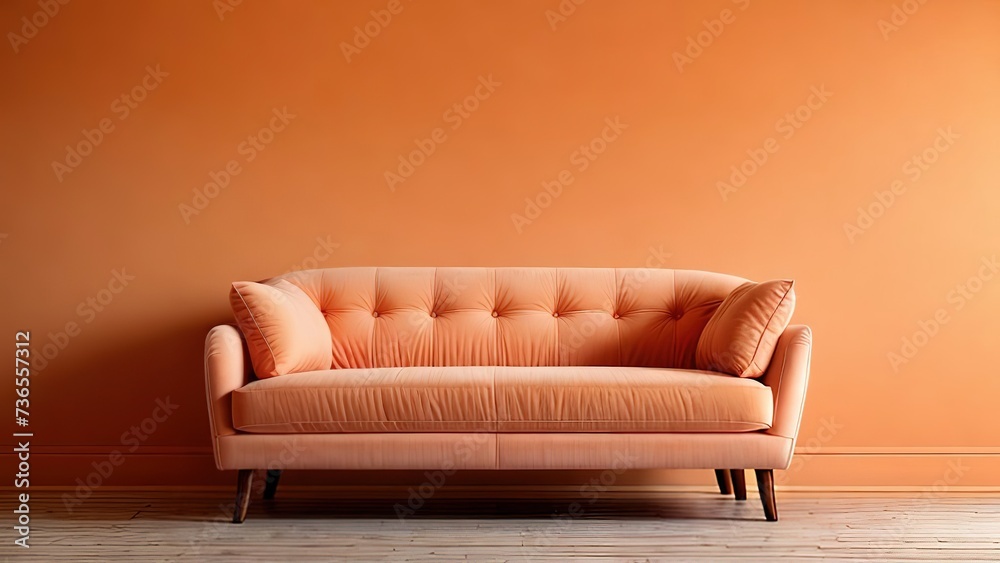 empty warm interior of a room with a sofa in peach color - trend 2024 ...