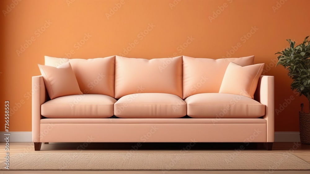 empty warm interior of a room with a sofa in peach color - trend 2024 ...