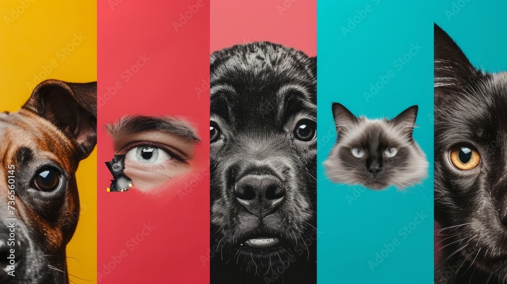 Animals with human emotions. Contemporary art collage with bw portraits ...