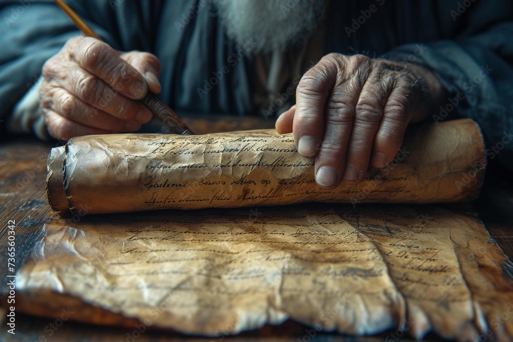 Apostle Paul writing in parchment scroll inspired by the Holy Spirit ...