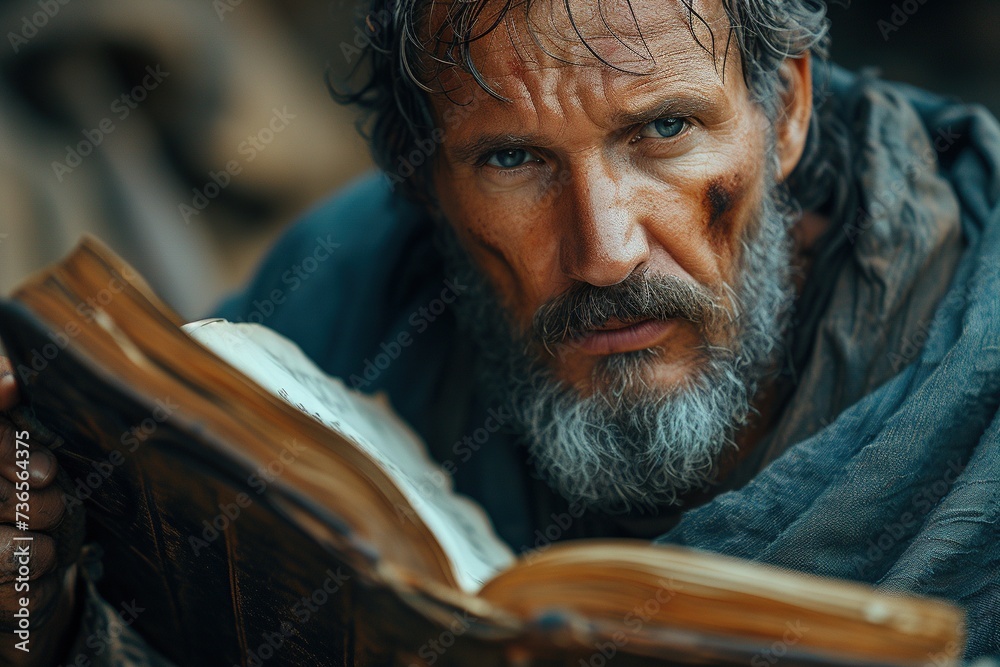 Apostle writing book or letter inspired by the Holy Spirit. Stock Photo ...