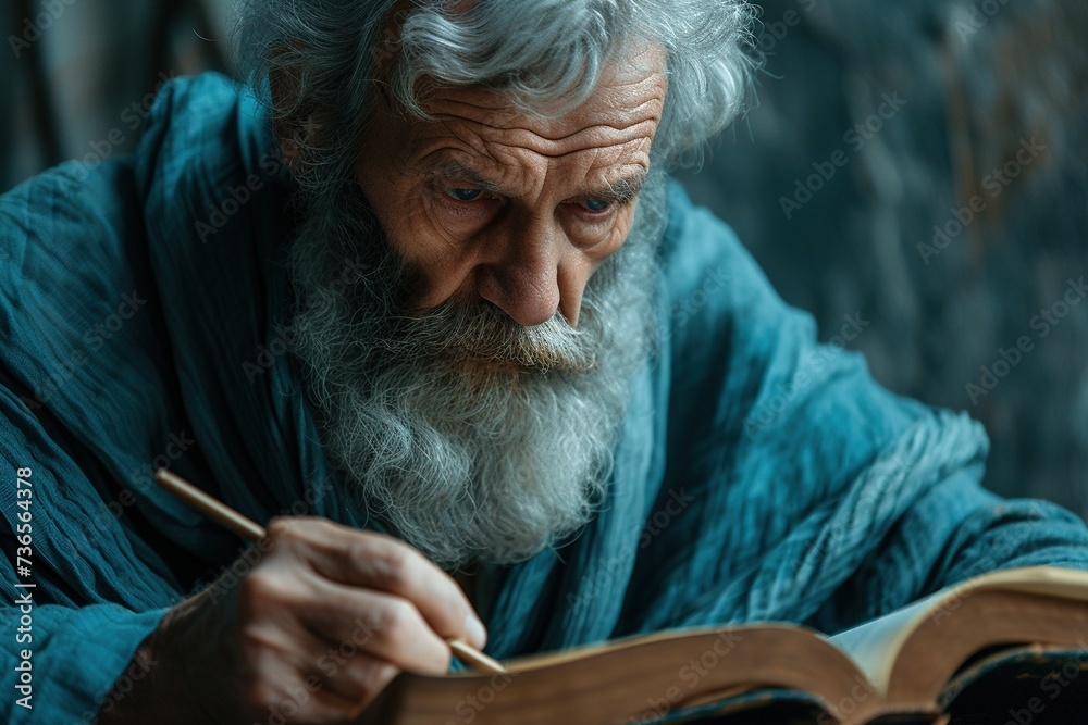 Apostle writing book or letter inspired by the Holy Spirit. Stock Photo ...