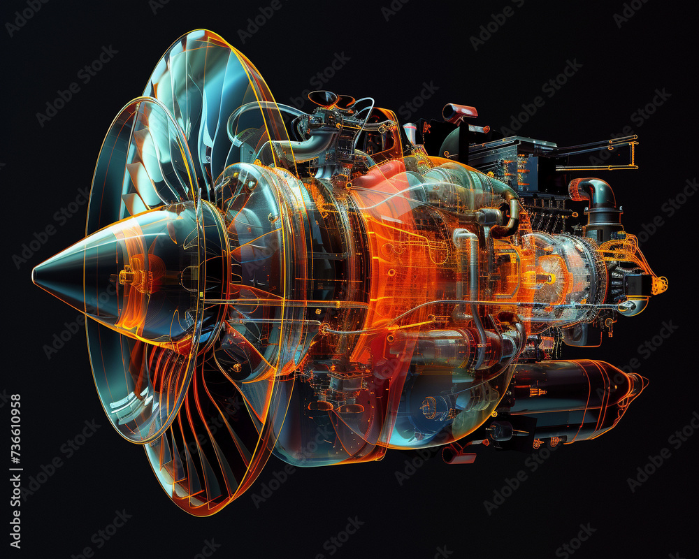A 3D scan showcases the complex operation of an aircraft engine from fuel combustion to thrust ...