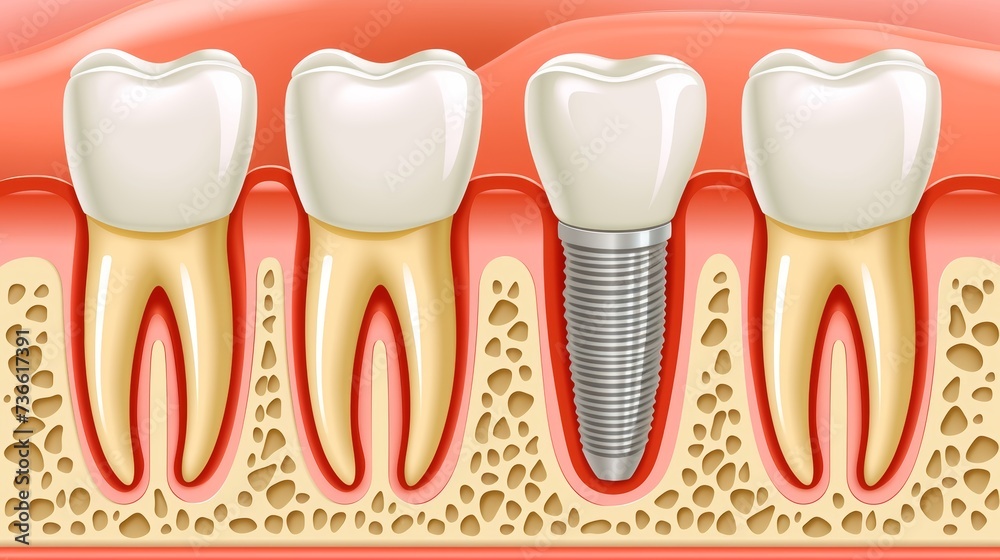 Illustrative tooth implant advantages comparison chart with ample space ...