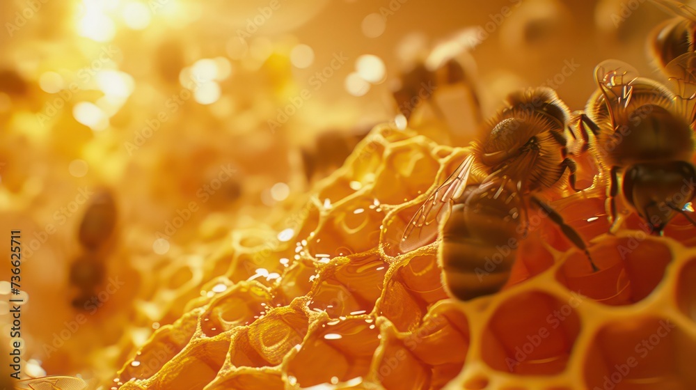 Signs of the development of a bee colony The frame includes pollen ...