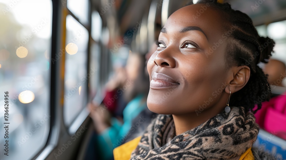 Sustainable commuting happy businesswoman reduces pollution by taking ...