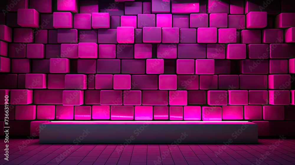 modern 3d wallpaper with magenta LED , --no safa, bed, floor, table ...