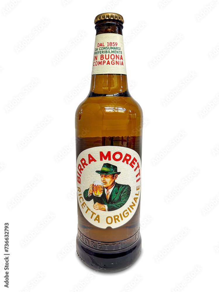 Italy - January 31, 2024: Birra Moretti original recipe in glass bottle ...
