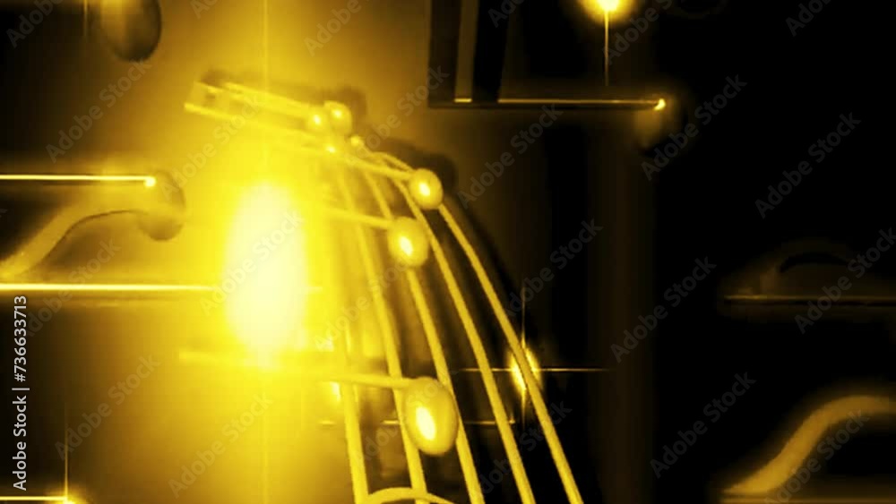 Floating golden music notes. Isolated exploding icons. Animation. Black ...