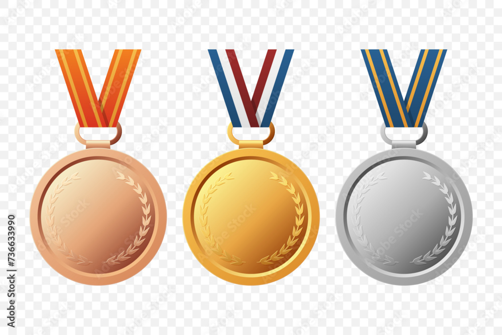 Photo & Art Print Vector Gold, Silver, and Bronze Award Medal Icon Set ...