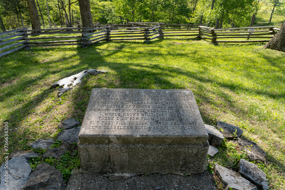 Mill Springs Battlefield, Kentucky: Mass grave marker for confederate ...