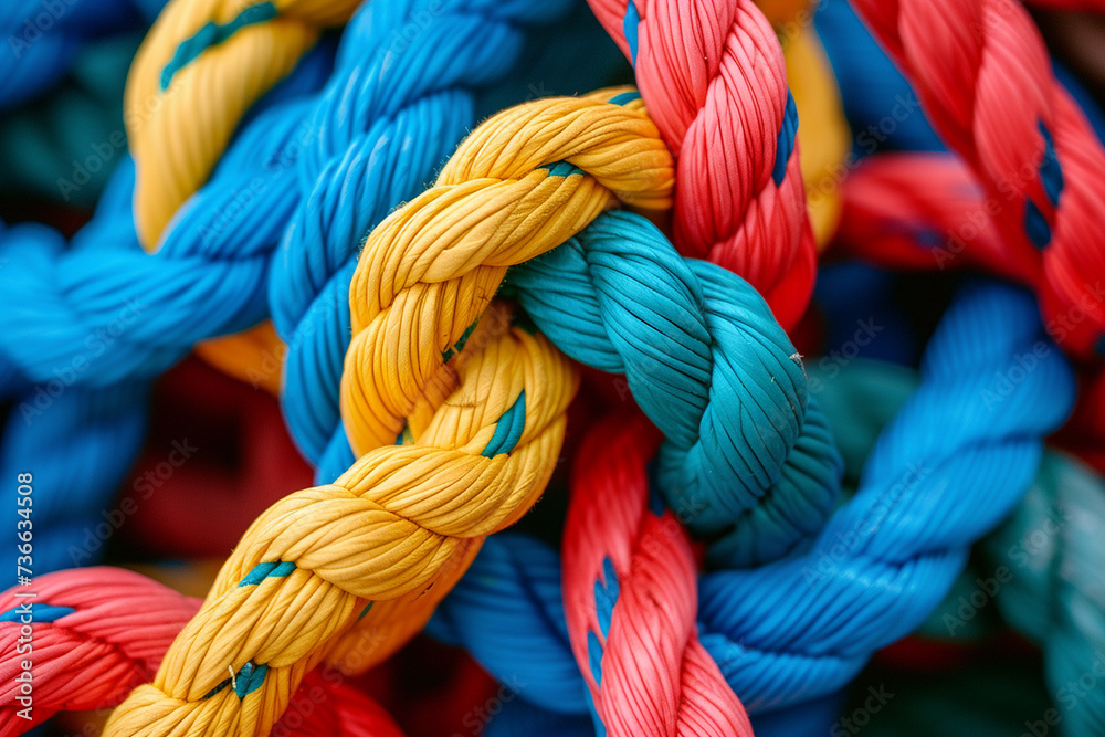 Team rope diverse strength connect partnership together teamwork unity ...