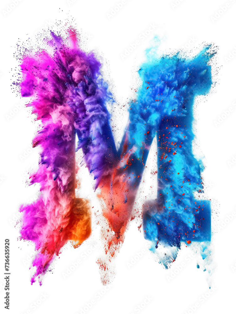Multicolored powder Holi font explosion isolated on transparent ...