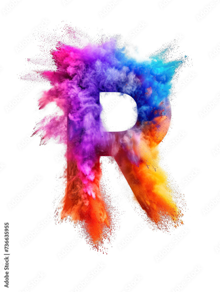 Multicolored powder Holi font explosion isolated on transparent ...