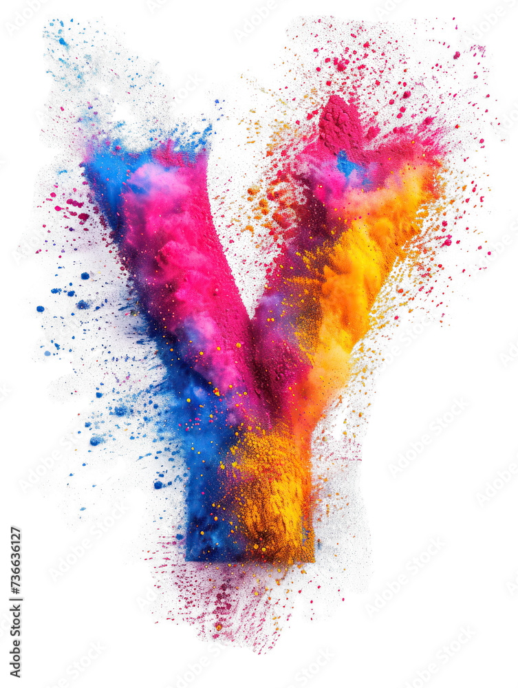 Multicolored powder Holi font explosion isolated on transparent ...