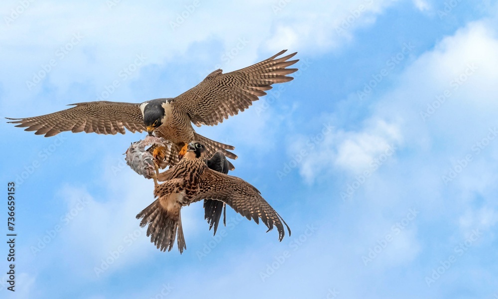 Hawk in flight with fish in its claws, Two hawks fighting for food in ...