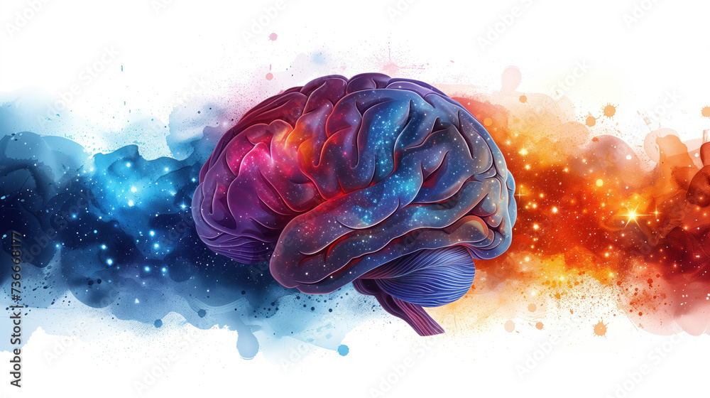 Brain, anatomical structure of the brain, isolated white background ...