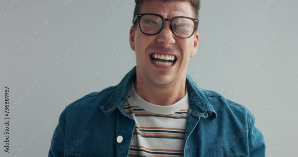 Stress, screaming and face of angry man in studio with trauma, conflict ...