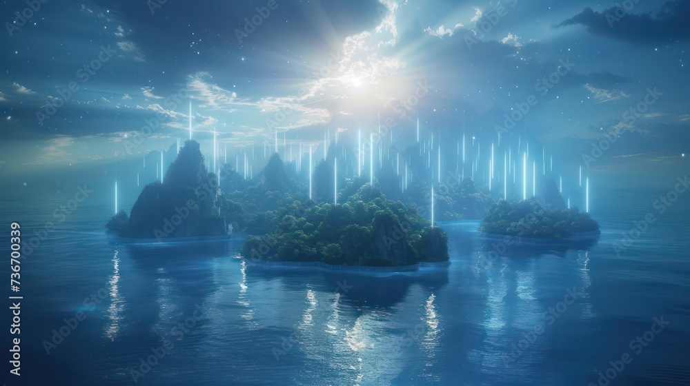 Floating data center islands above a digital ocean interconnected by ...