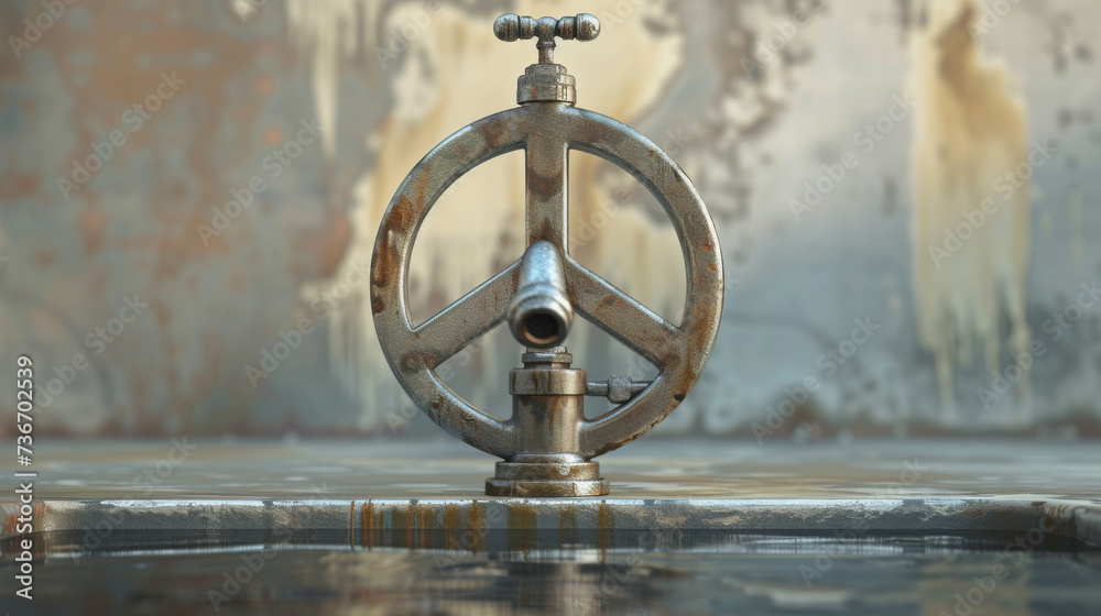 Friedenssymbol (Peace-Zeichen) als Wasserhahn. Der Welttag des Wassers ...