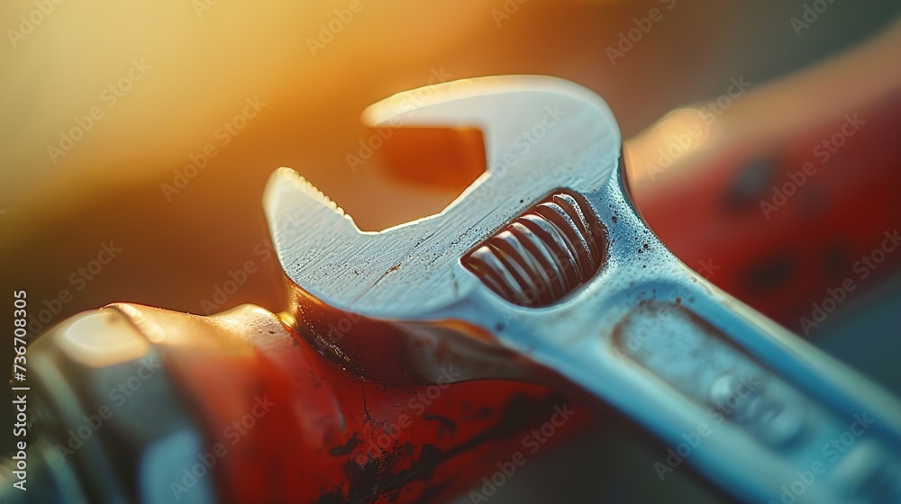 Adjustable Wrench in Action: A Tool's Craftsmanship Under the Afternoon ...