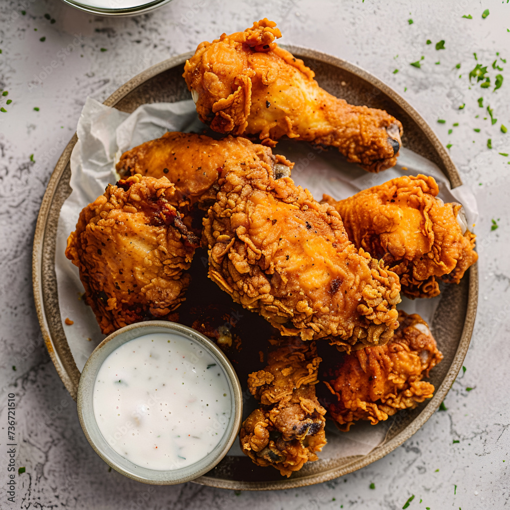 Crispy and delicious buttermilk fried chicken on an aesthetic plate ...