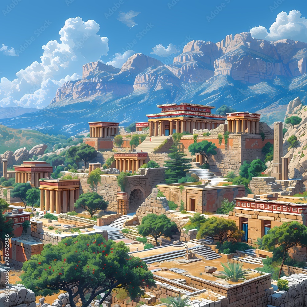Majestic Ancient Greek Cityscape with Historical Temples Stock ...